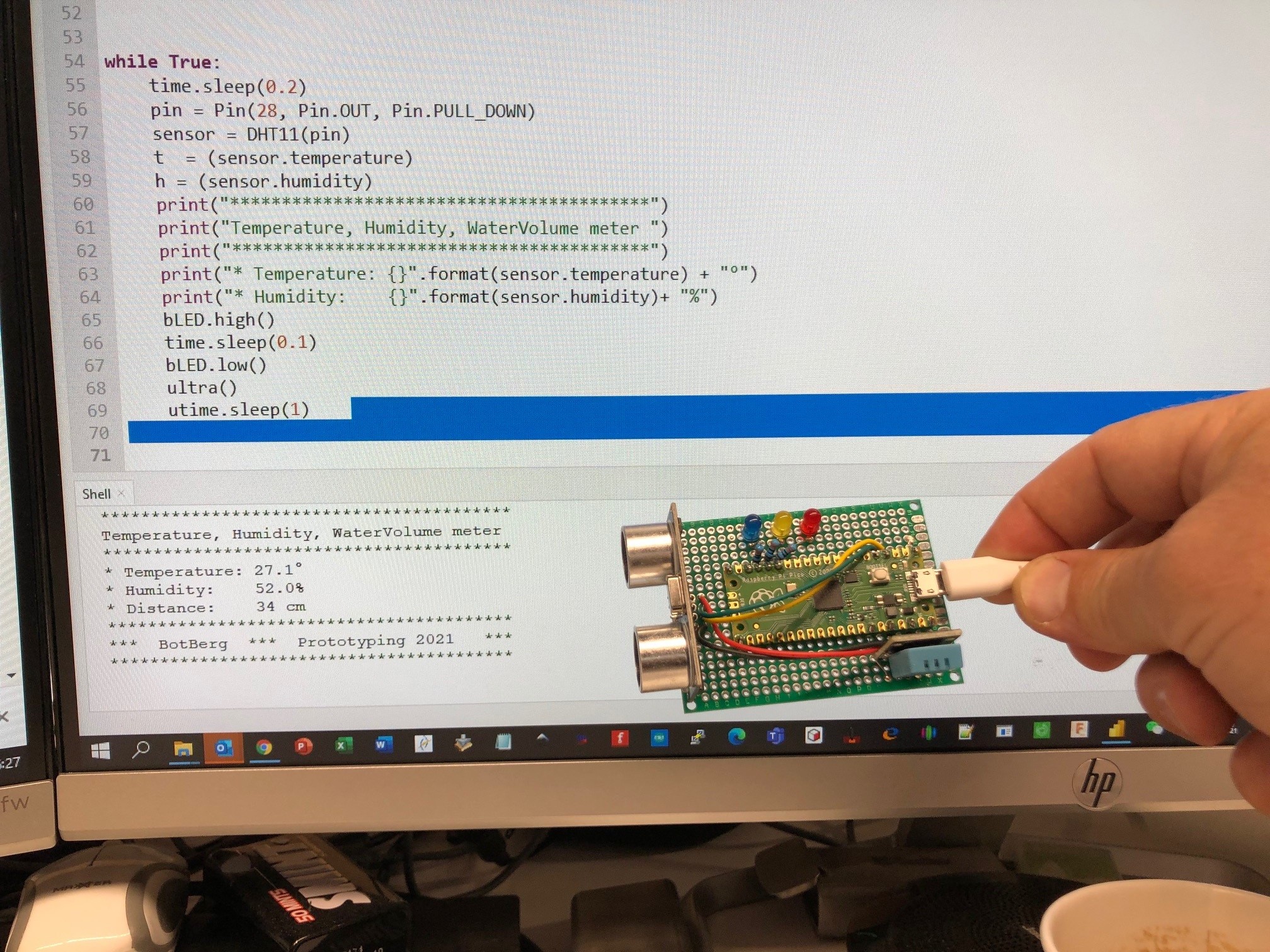 Raspberry Pico ultrasonic distance meter met temperature/humidity ...